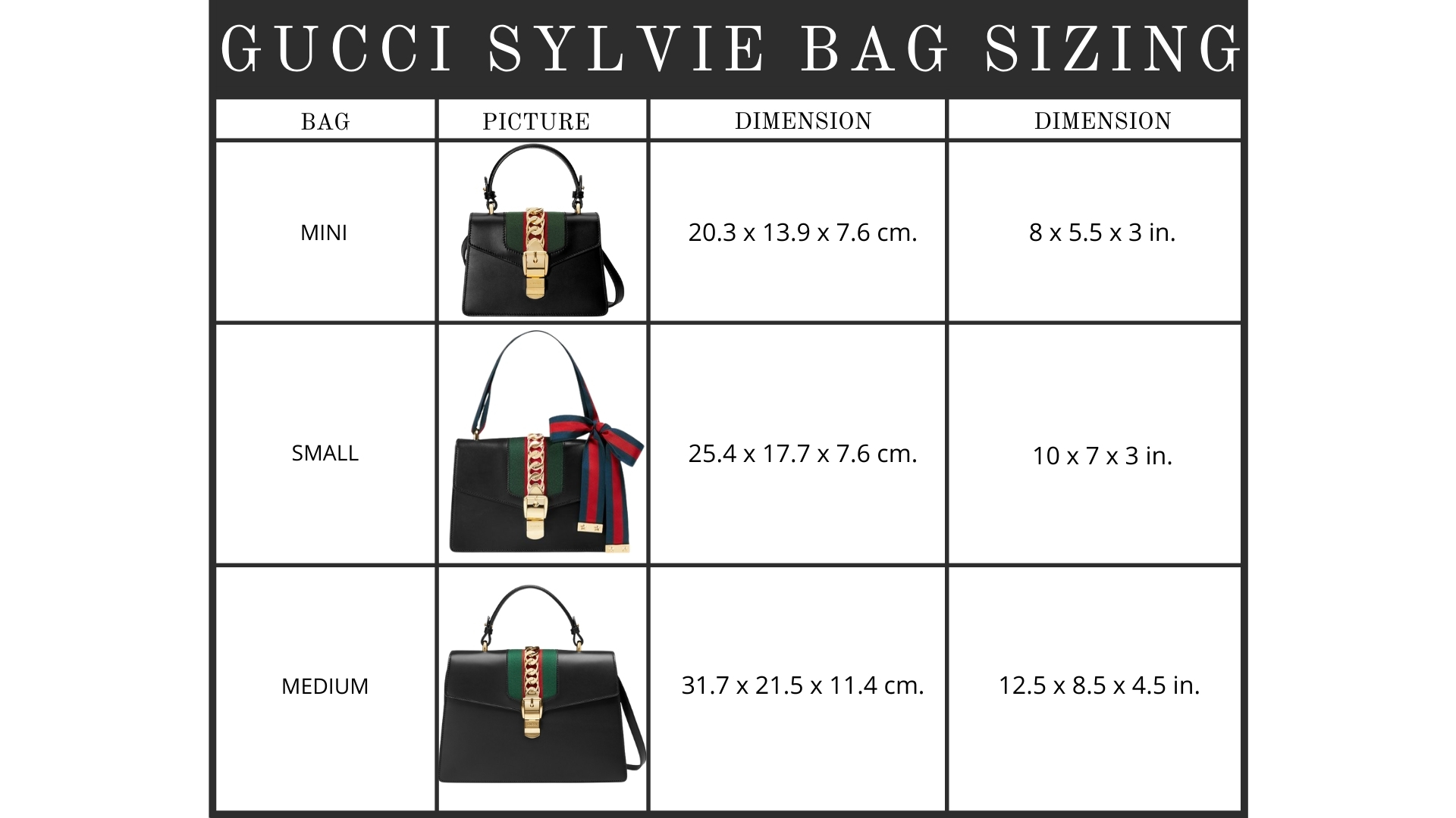 Gucci Size Guide - แนะนำขนาดกระเป๋ายอดนิยมจาก Gucci