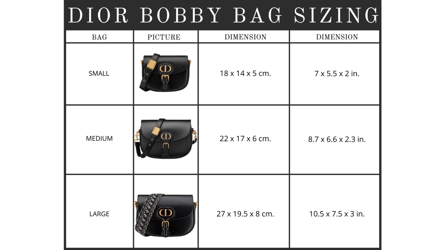 Dior Size Guide - แนะนำการเลือกขนาดกระเป๋า - KATE💋 STYLE