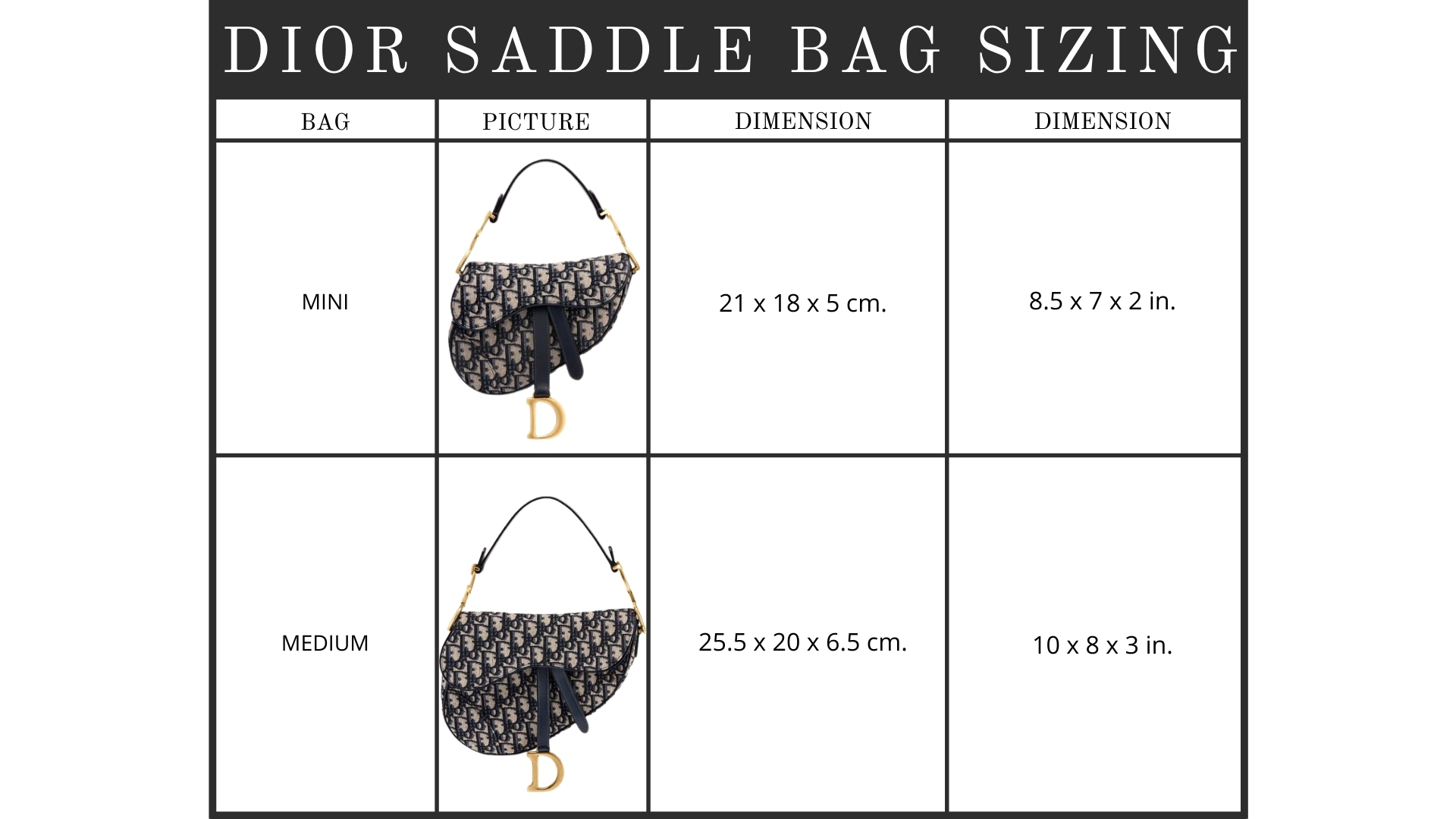 Dior Size Guide - แนะนำการเลือกขนาดกระเป๋า - KATE💋 STYLE