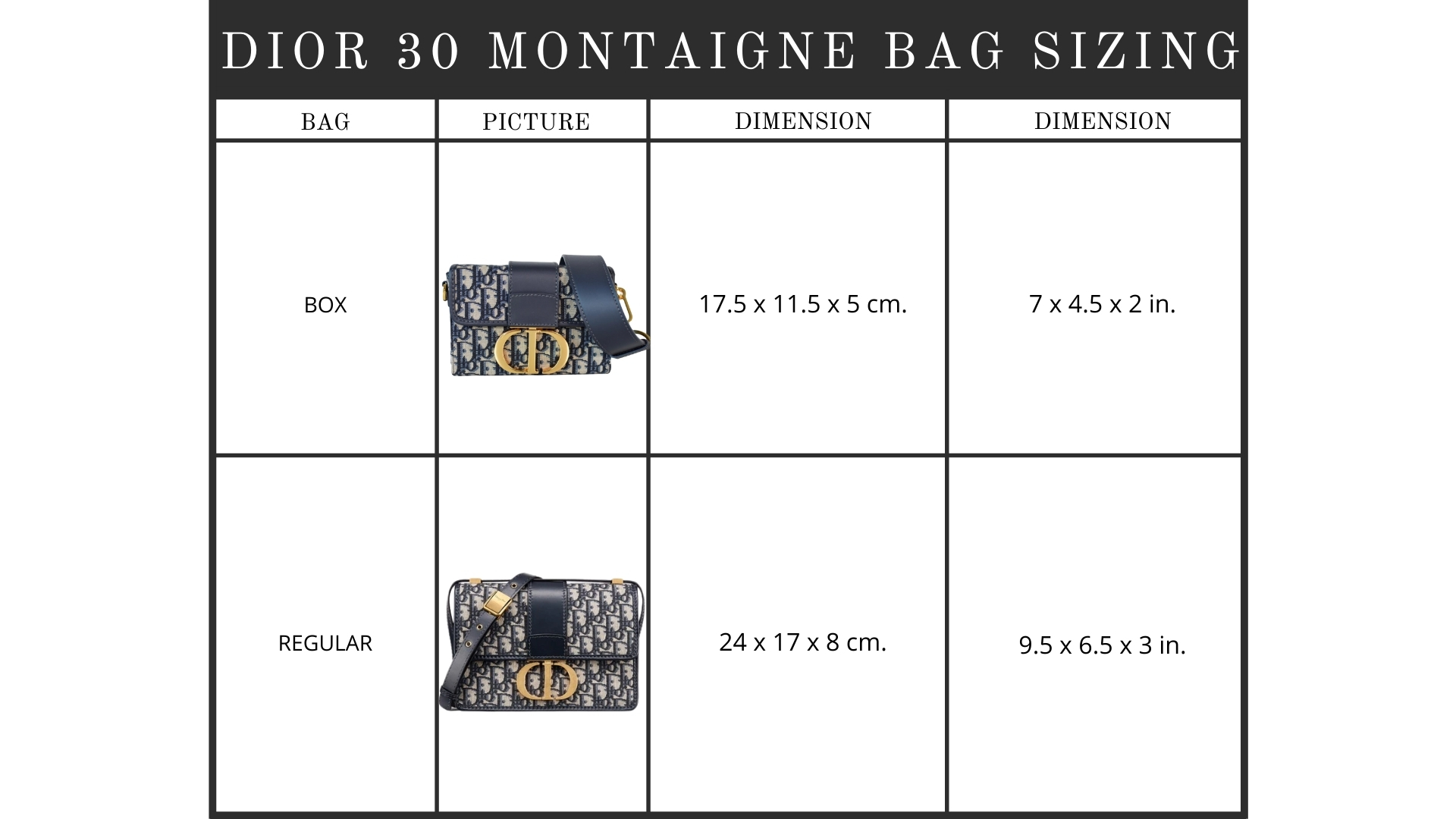 Dior Size Guide - แนะนำการเลือกขนาดกระเป๋า - KATE💋 STYLE