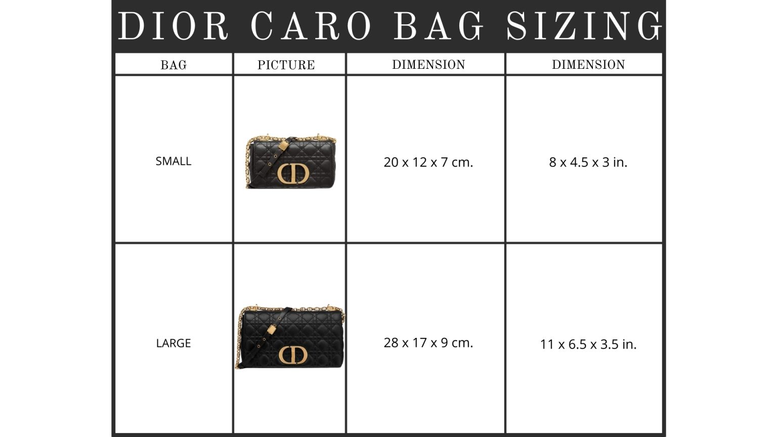 Dior Size Guide - แนะนำการเลือกขนาดกระเป๋า - KATE💋 STYLE