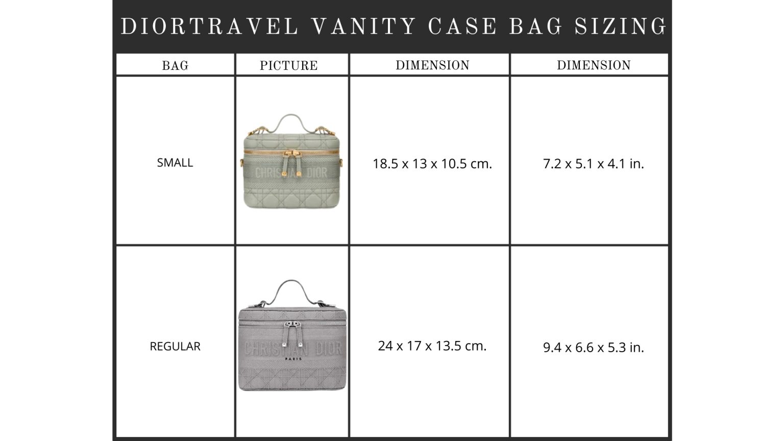 Dior Size Guide - แนะนำการเลือกขนาดกระเป๋า - KATE💋 STYLE